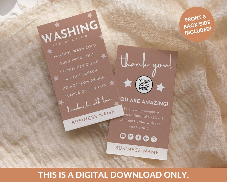 Editable Washing Instructions Card Template Printable - Etsy