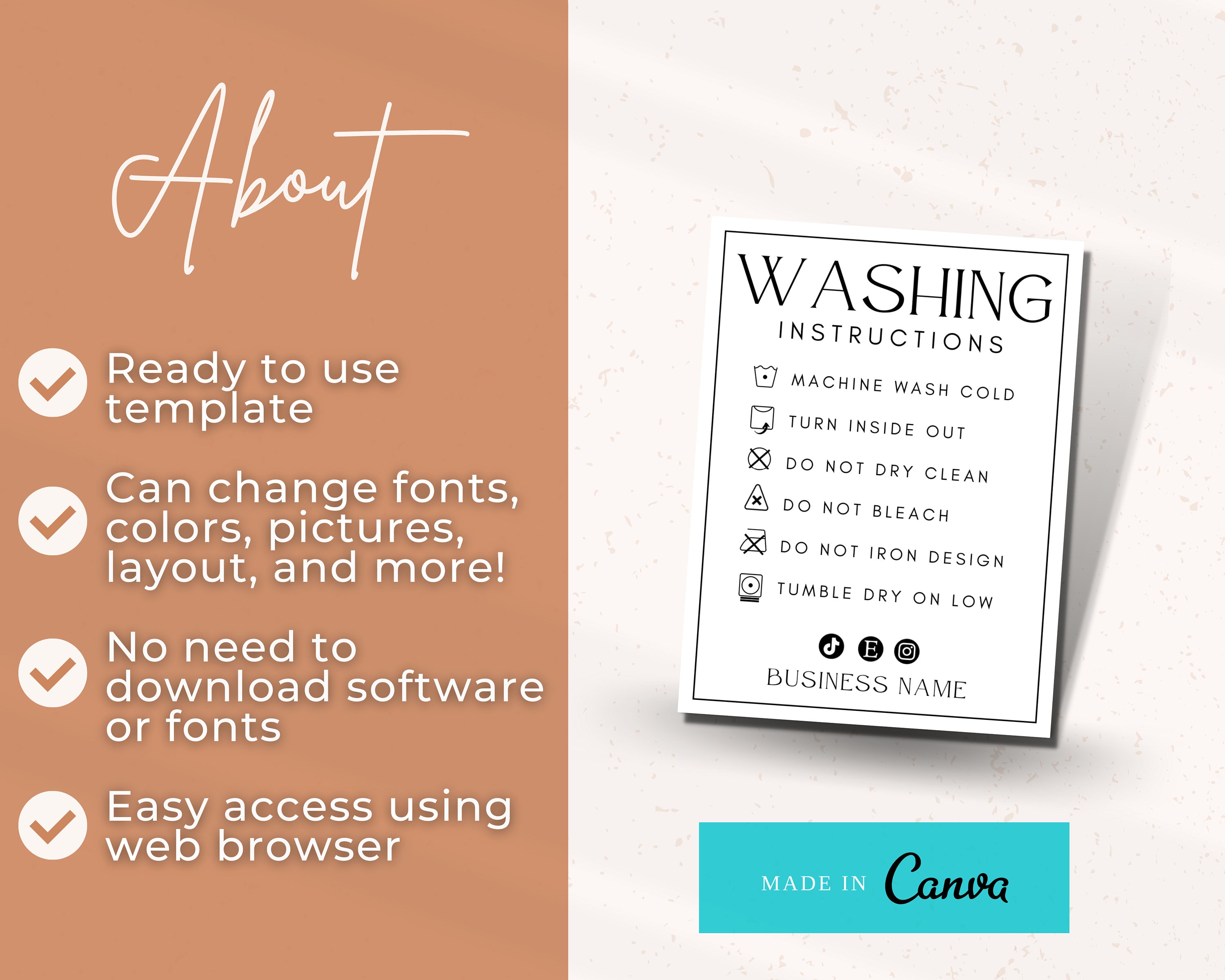Editable Washing Instructions Card Template Printable | Etsy UK