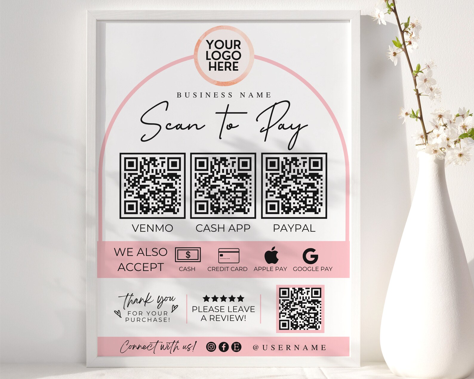 Editable Scan to Pay Sign Template, QR Code Sign Editable Template ...