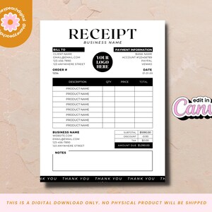 Receipt Template BUNDLE, Order Tracker, Order Form Template Editable ...