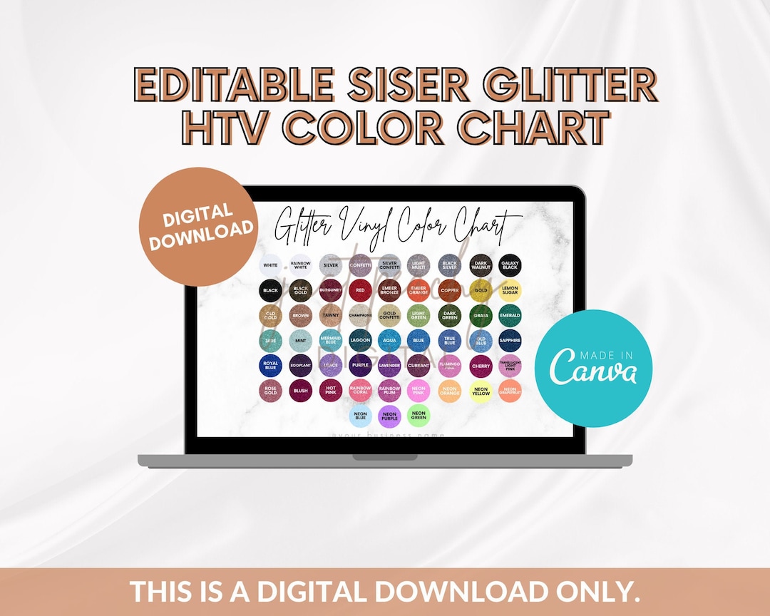 Editable Siser Glitter HTV Color Chart, Vinyl Color Chart Editable ...
