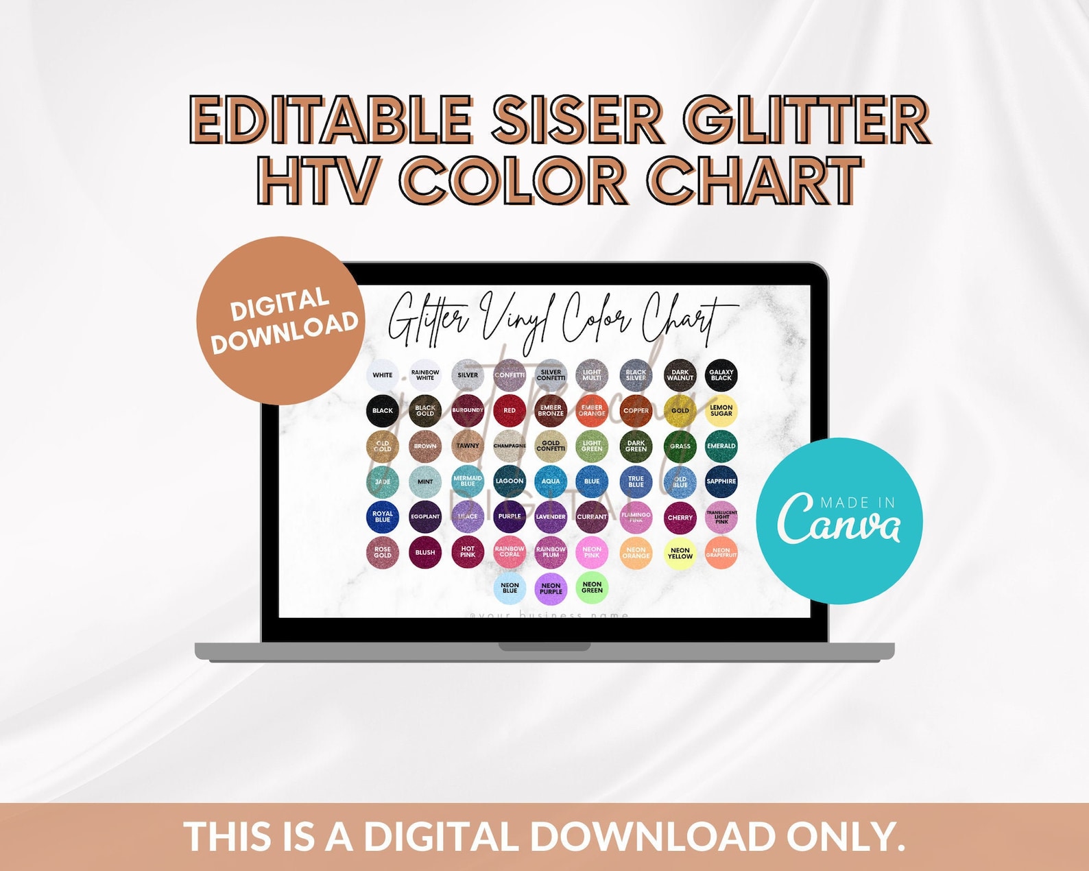 Editable Siser Glitter HTV Color Chart Vinyl Color Chart | Etsy Canada