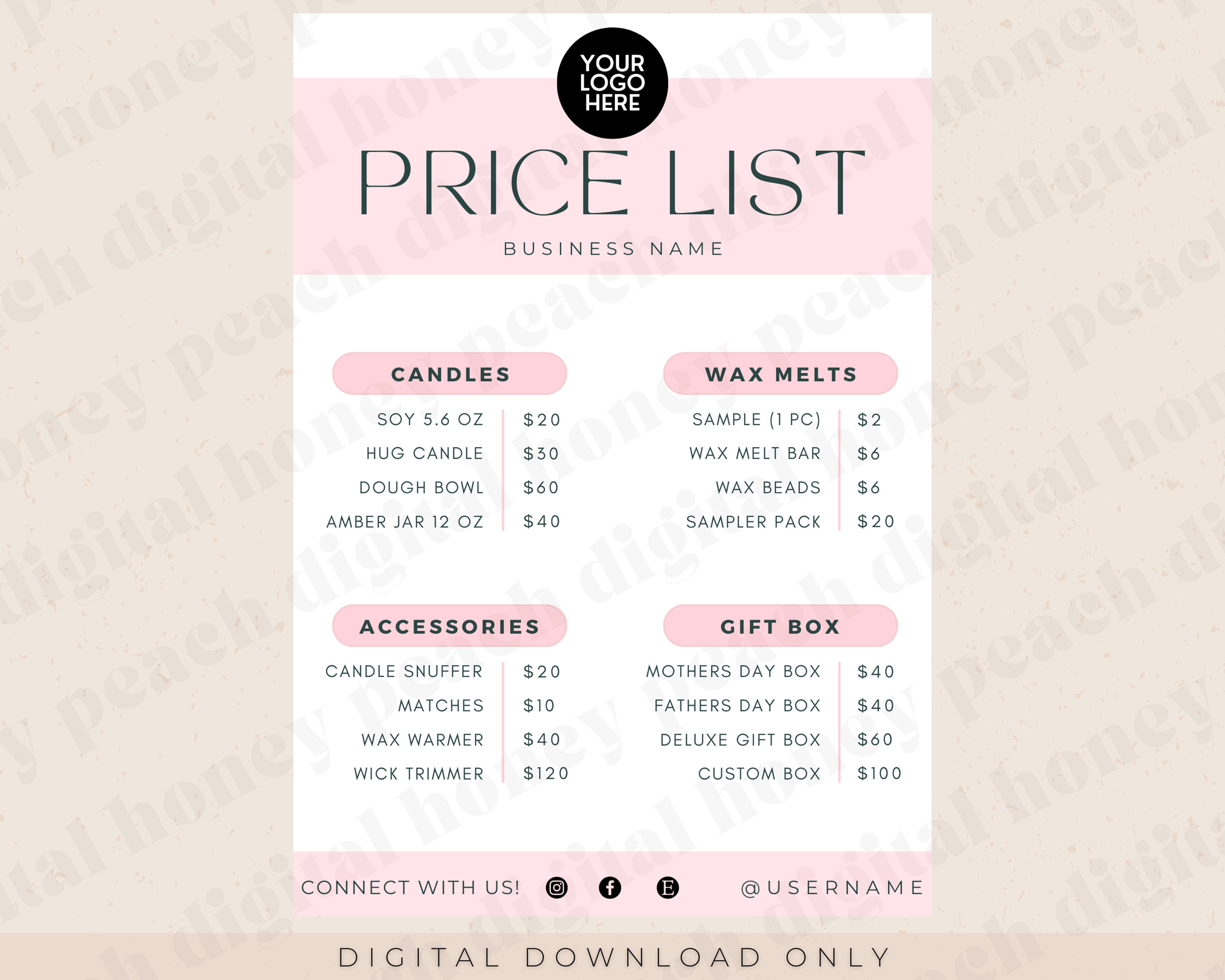 Editable Price List Template Printable Price Guide List - Etsy Canada