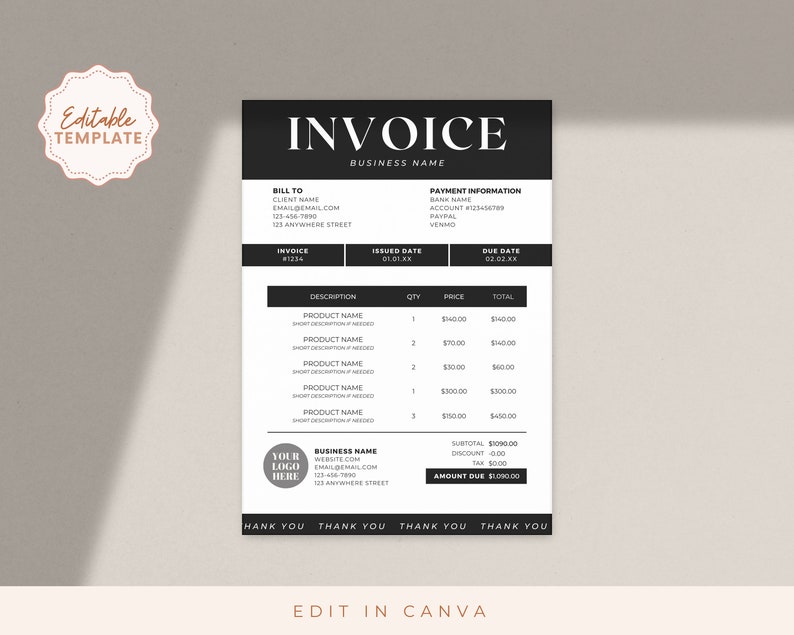 Minimalist Invoice Template Invoice Download Invoice - Etsy