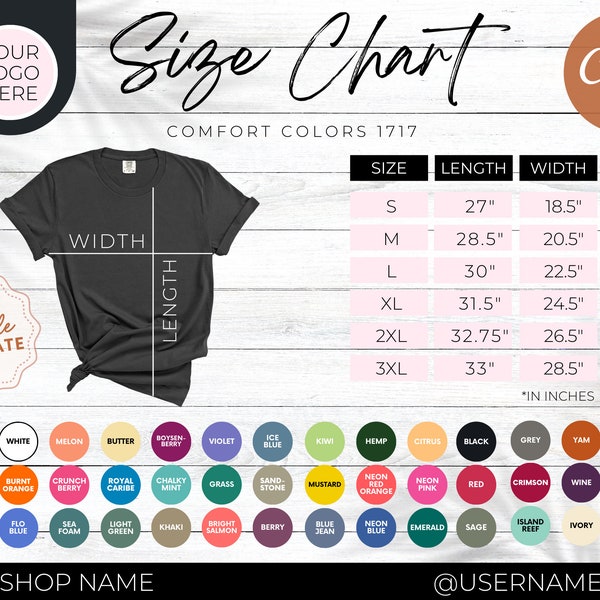 Shirt Size and Color Chart - Etsy