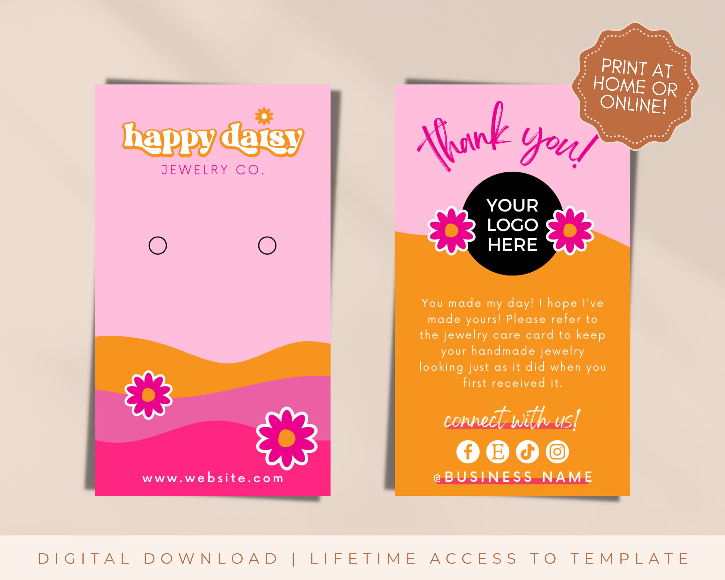 Editable Earring Display Card Template, Retro Earring Tag Template ...