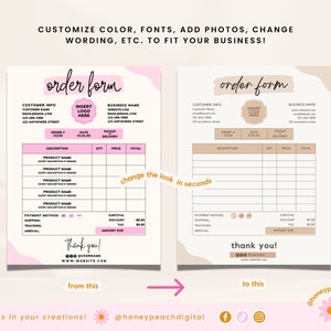 Editable Order Form Template, Printable Invoice Template, Custom Order ...