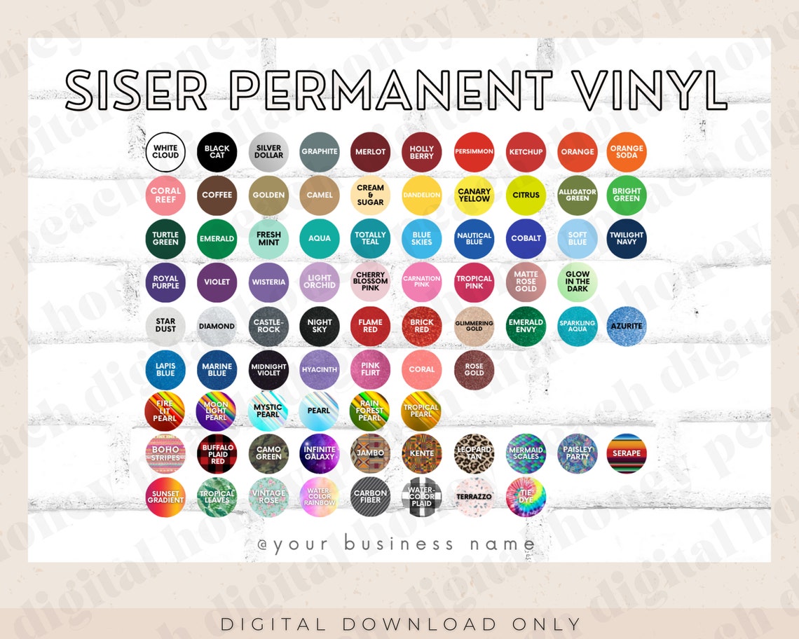 Editable Siser Vinyl Color Chart BUNDLE Siser Color Chart - Etsy Australia