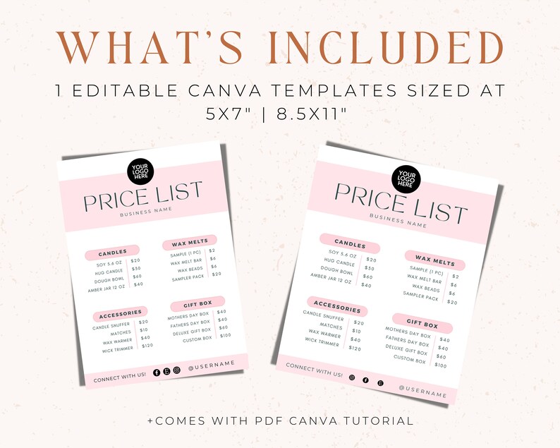 Editable Price List Template Printable Price Guide List - Etsy