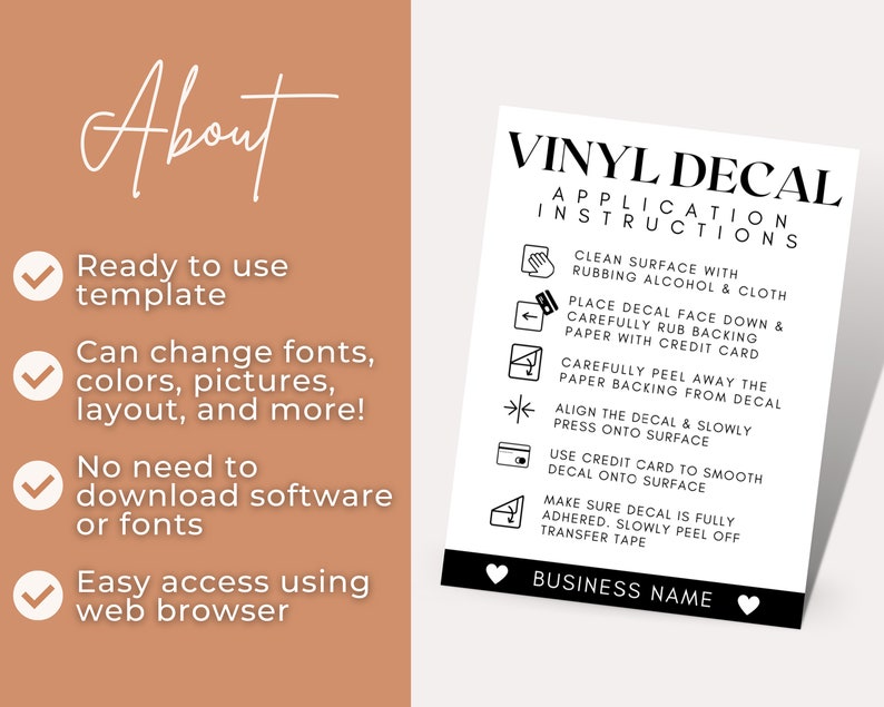 Editable Vinyl Instructions Template, Vinyl Decal Care Card Canva ...