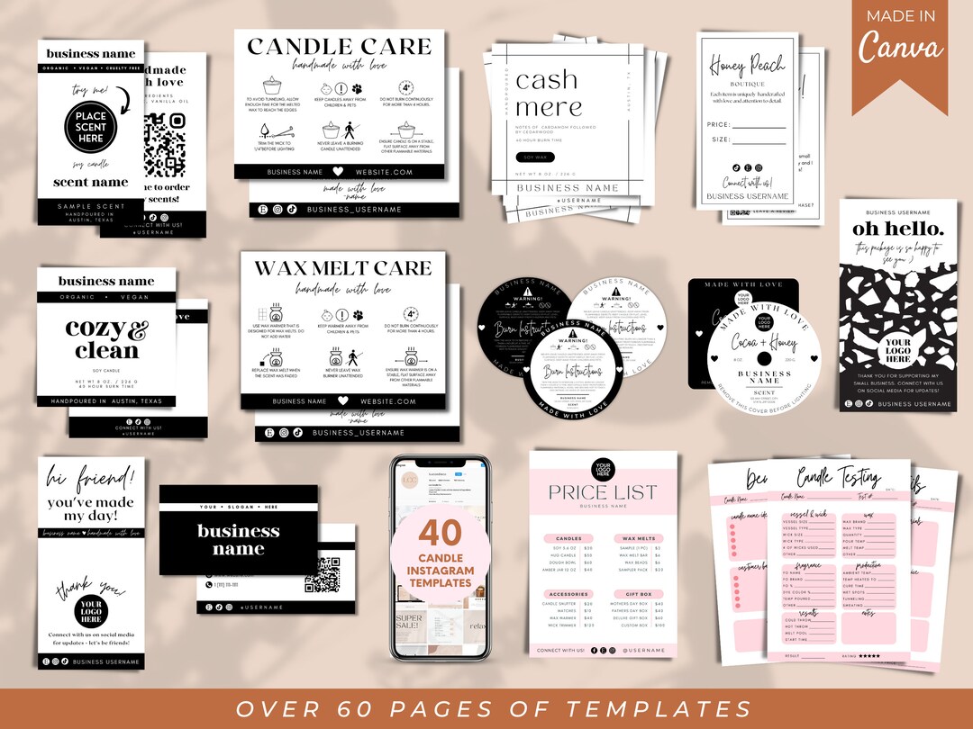 Editable Candle Business Bundle, Candle Label Design, Candle Making ...