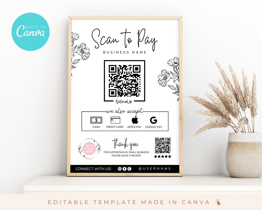 Editable Scan to Pay Sign Template, QR Code Sign Template, Minimalist ...
