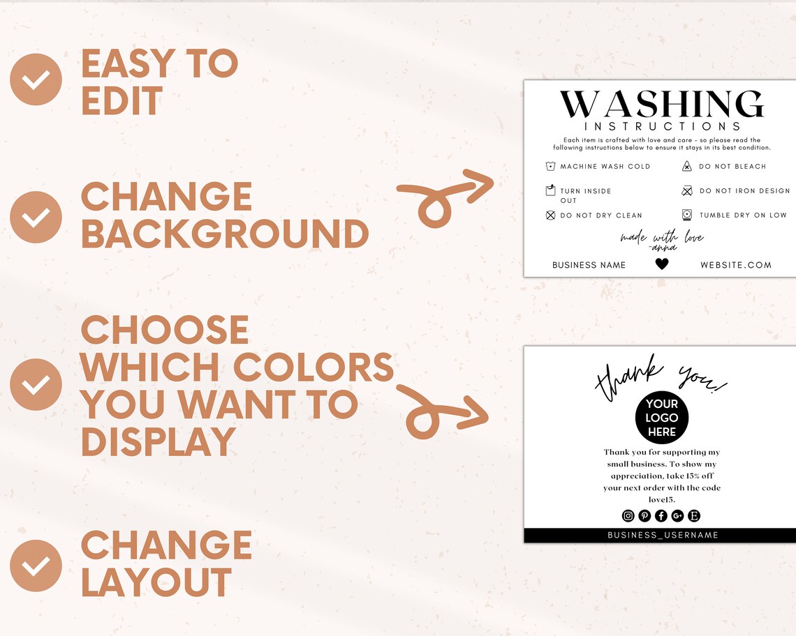 Editable Washing Instructions Card Template Printable - Etsy