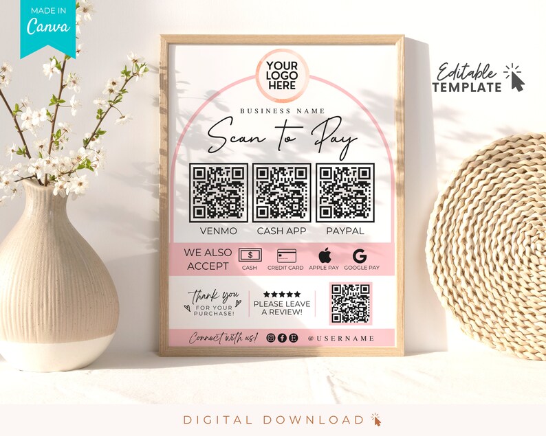 Editable Scan to Pay Sign Template QR Code Sign Editable - Etsy