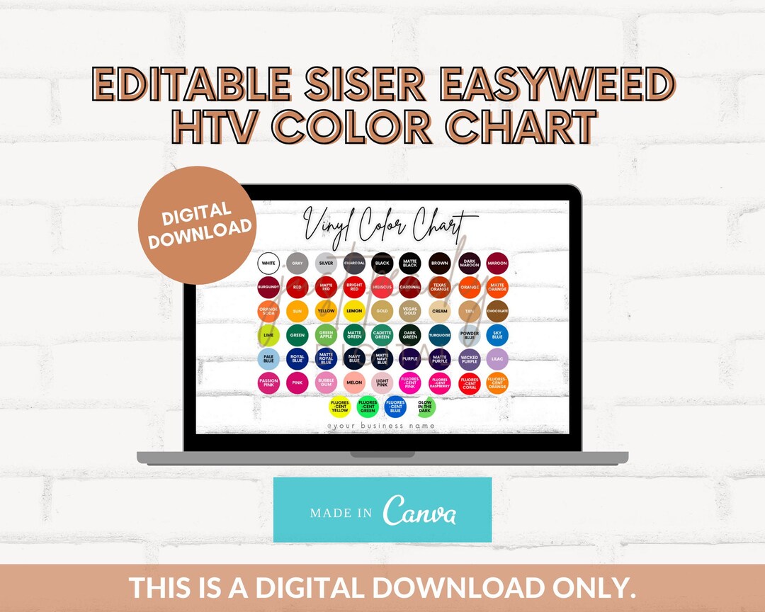 Editable Siser Easyweed HTV Color Chart, Vinyl Color Chart Editable ...