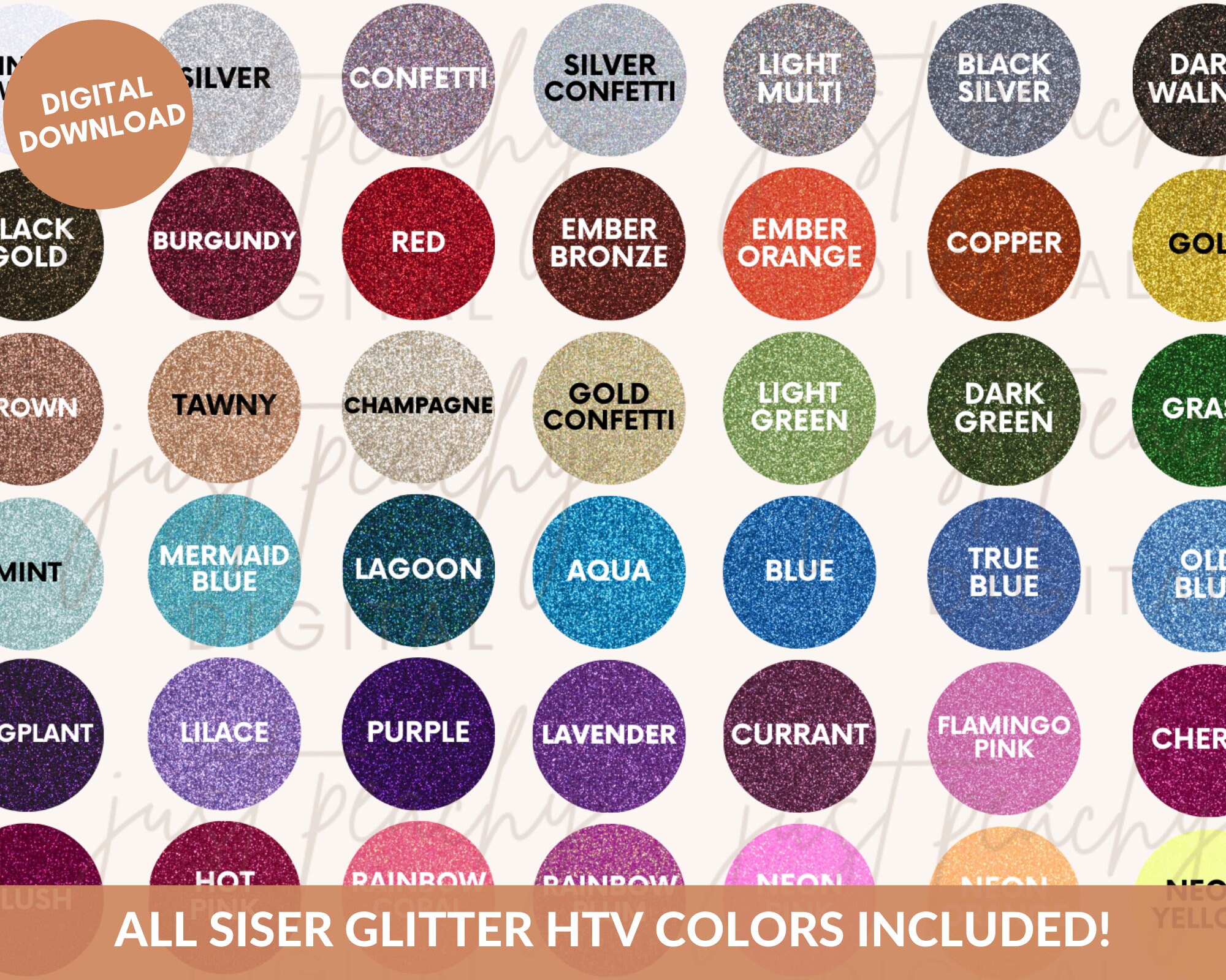 Editable Siser Glitter HTV Color Chart Vinyl Color Chart | Etsy Canada