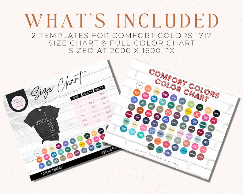 Editable Comfort Colors 1717 Size Chart Bundle Comfort Colors - Etsy