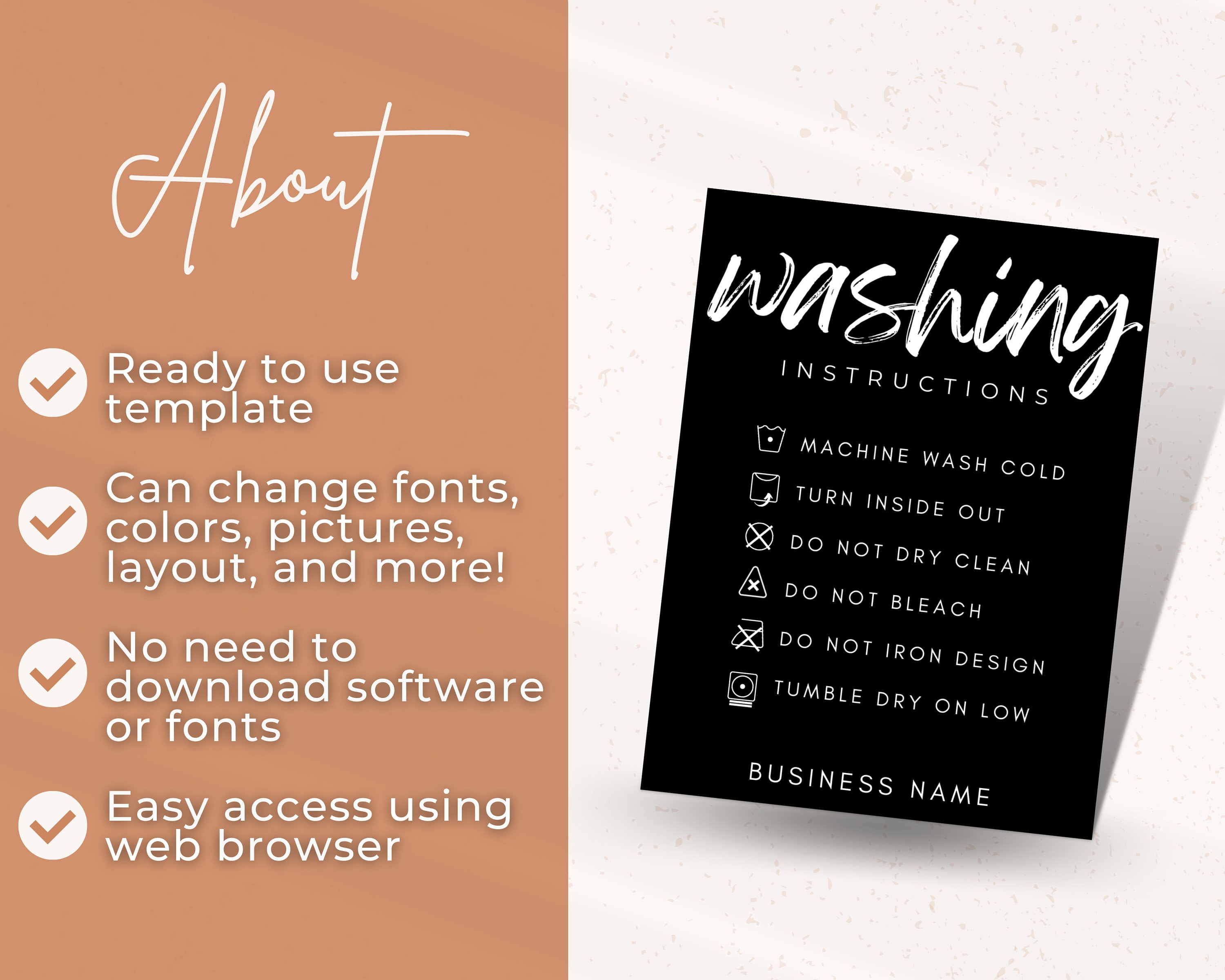 Editable Washing Instructions Card Template Printable - Etsy