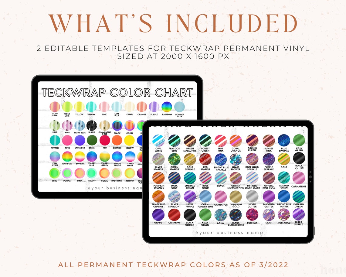 Editable Teckwrap Vinyl Color Chart Template Permanent Vinyl | Etsy Canada