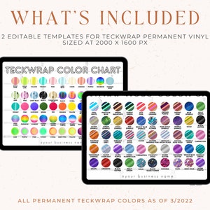 Editable Teckwrap Vinyl Color Chart Template, Permanent Vinyl Colour ...