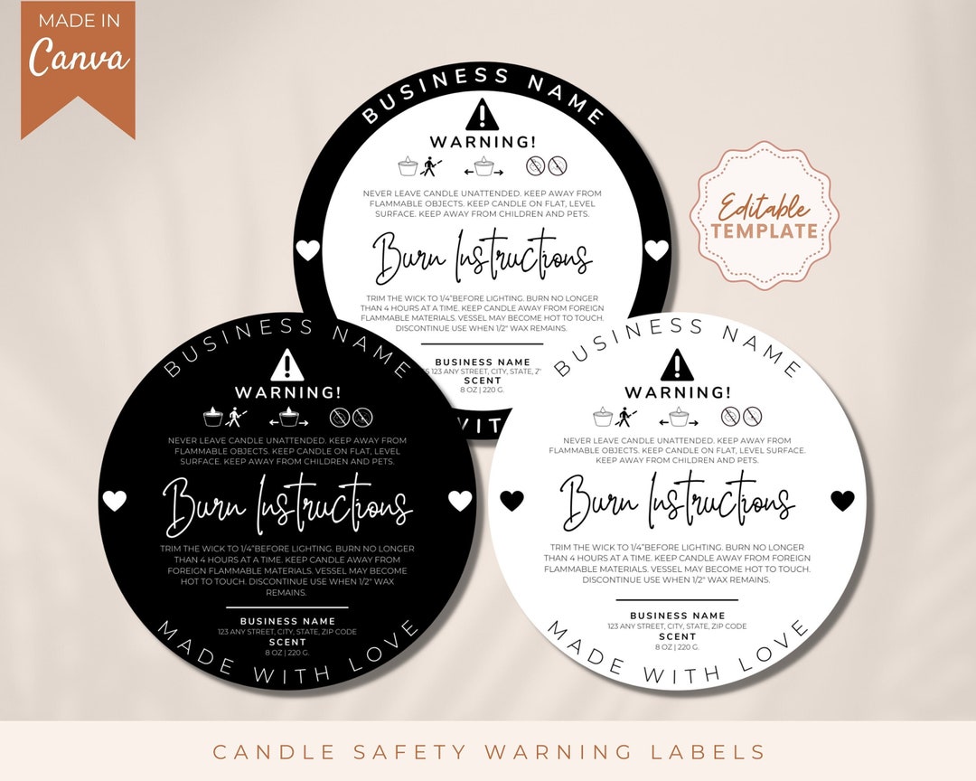 Editable Candle Warning Label Template, Candle Safety Label, Candle ...