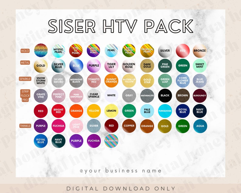 Editable Siser HTV Vinyl Color Chart, Vinyl Colors Mockup, Vinyl Color ...