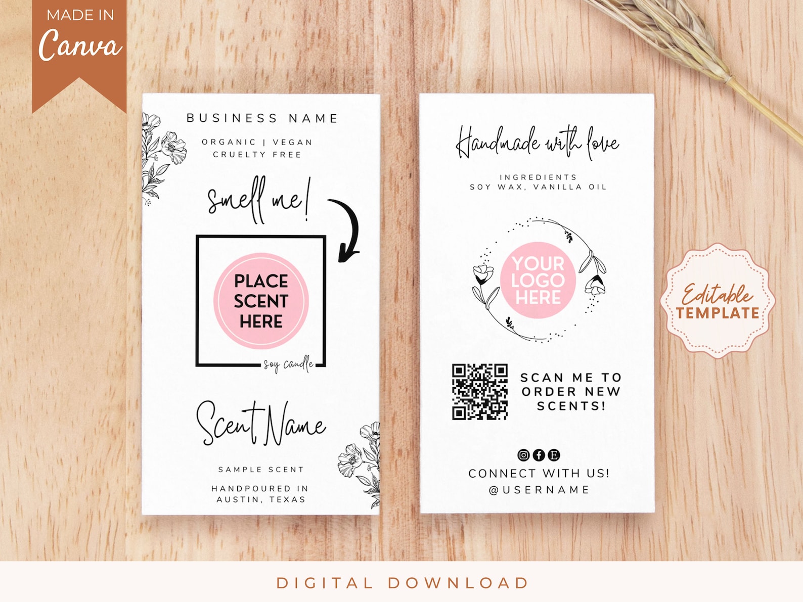 Editable Candle Sample Card Template Wax Melt Label Template | Etsy