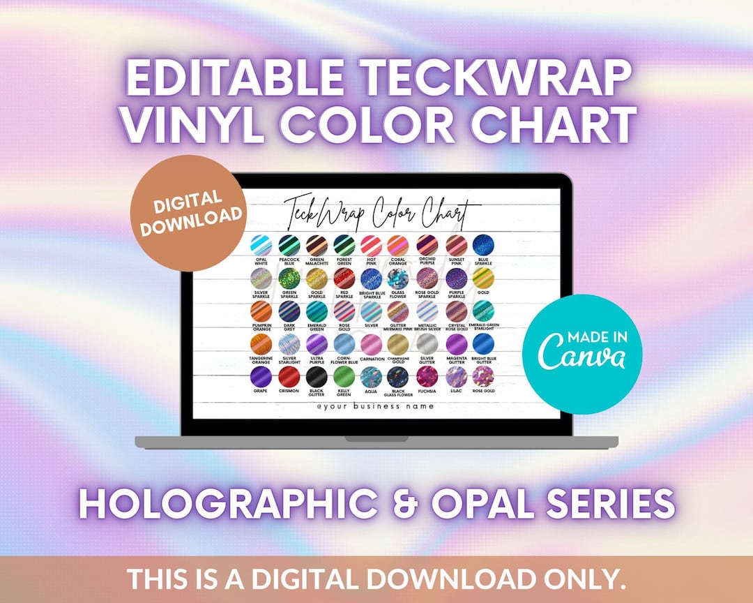 Editable Teckwrap Vinyl Color Chart for Cricut and Silhouette Users ...
