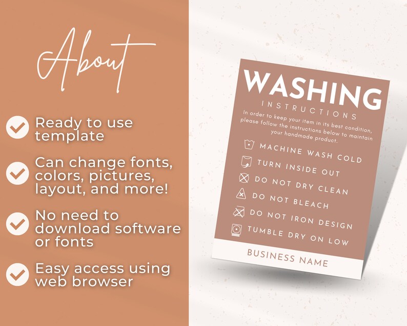 Editable Washing Instructions Card Template Printable - Etsy