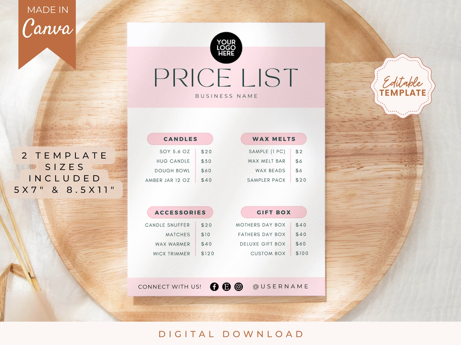 Editable Price List Template Printable Price Guide List - Etsy Canada