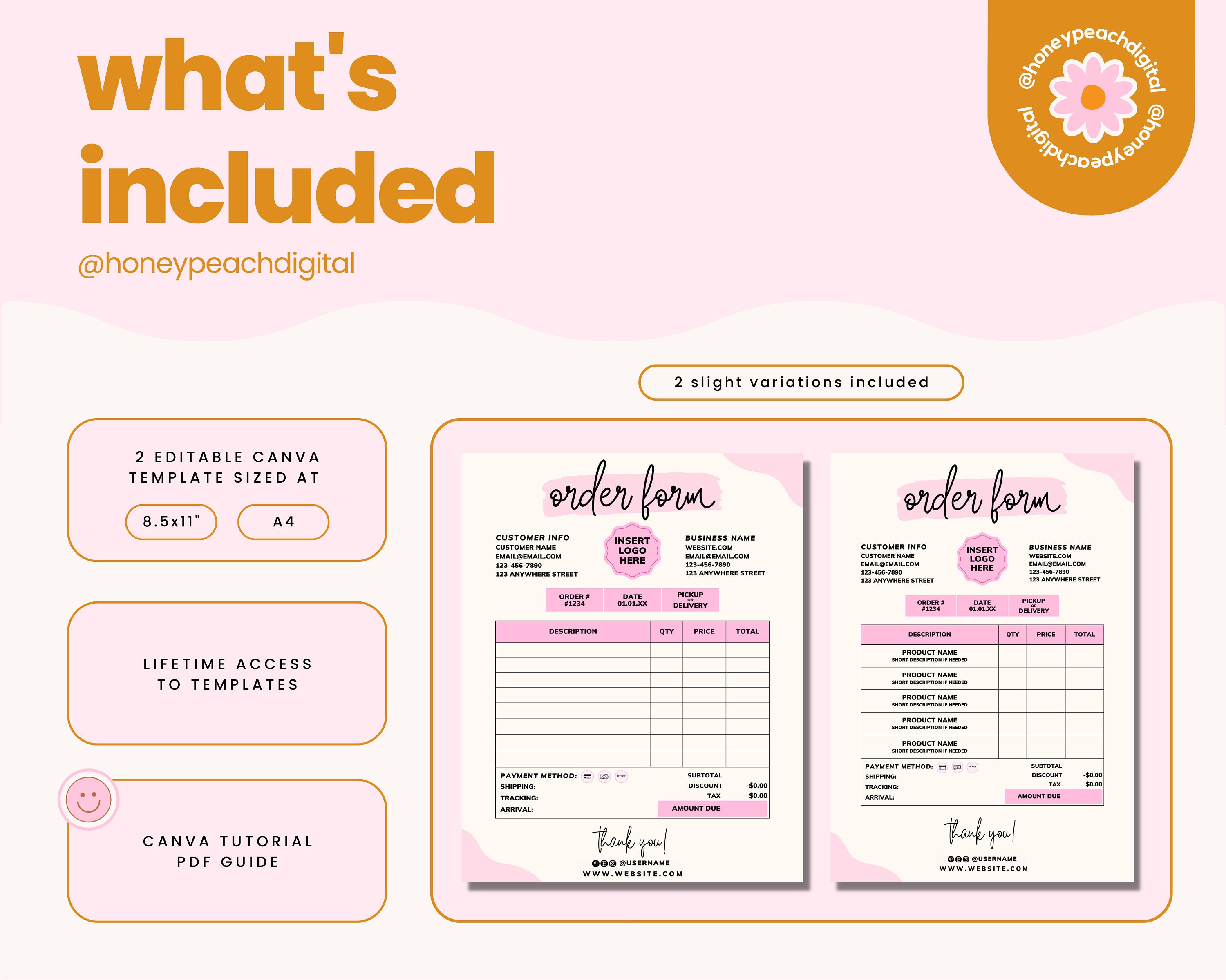 Editable Order Form Template Printable Invoice Template - Etsy