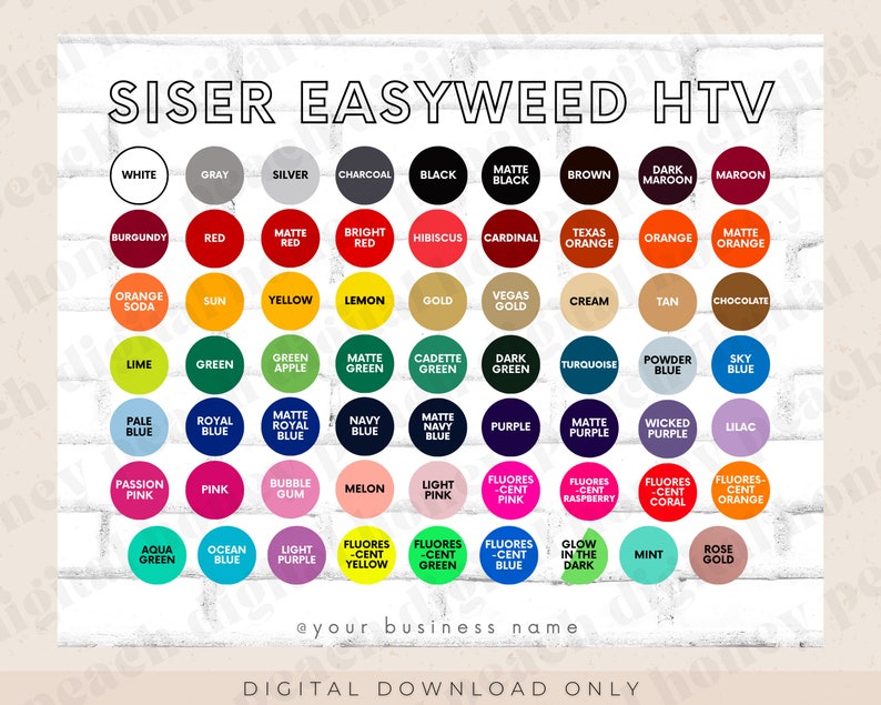 Editable Siser Vinyl Color Chart BUNDLE Siser Color Chart - Etsy
