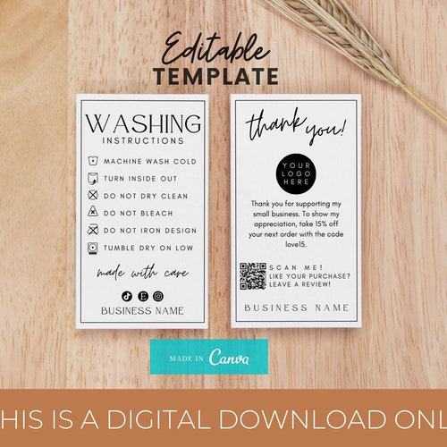 Editable Washing Instructions Card Template Printable - Etsy