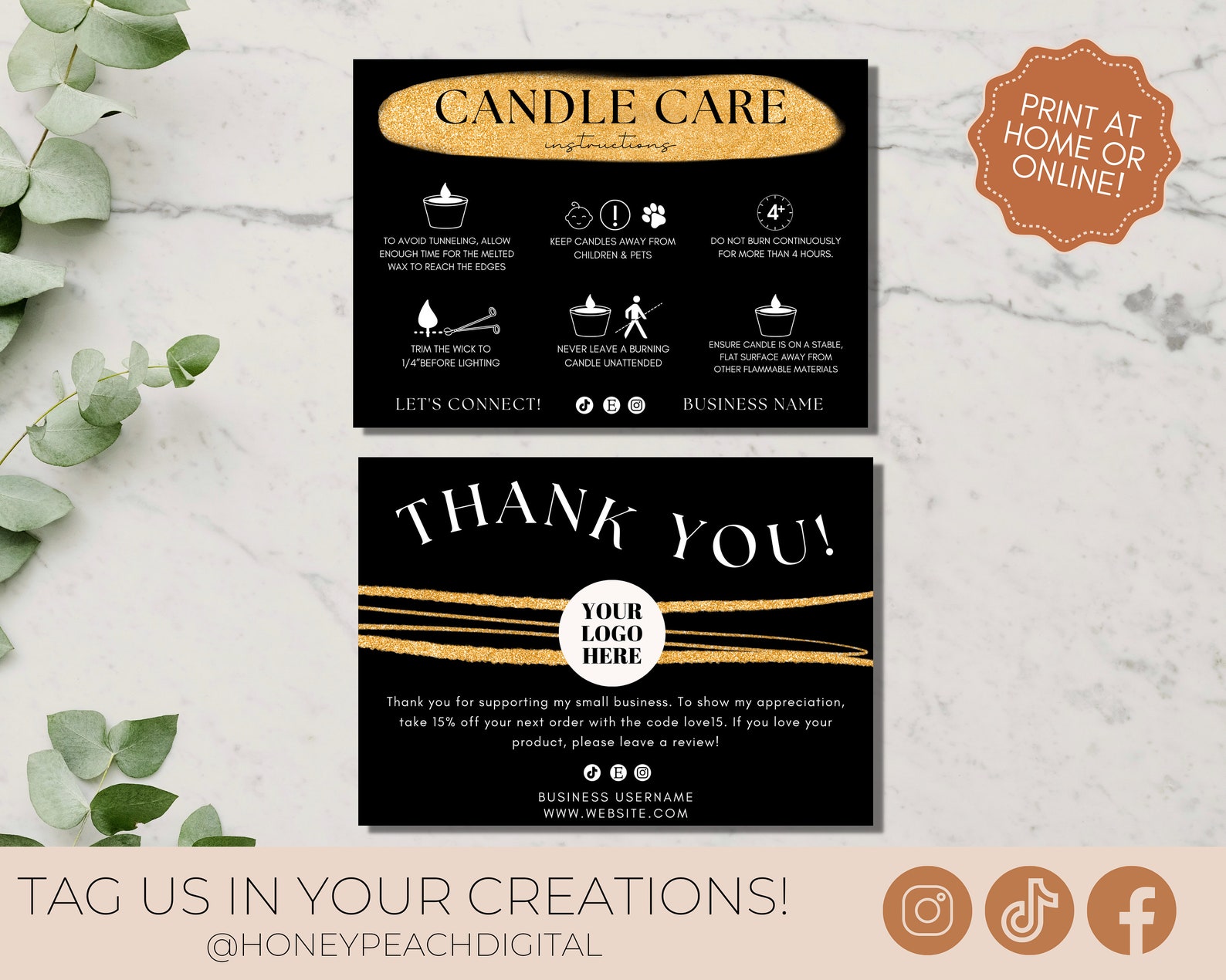 Editable Candle Care Card, Printable Candle Care Template, Minimalist ...