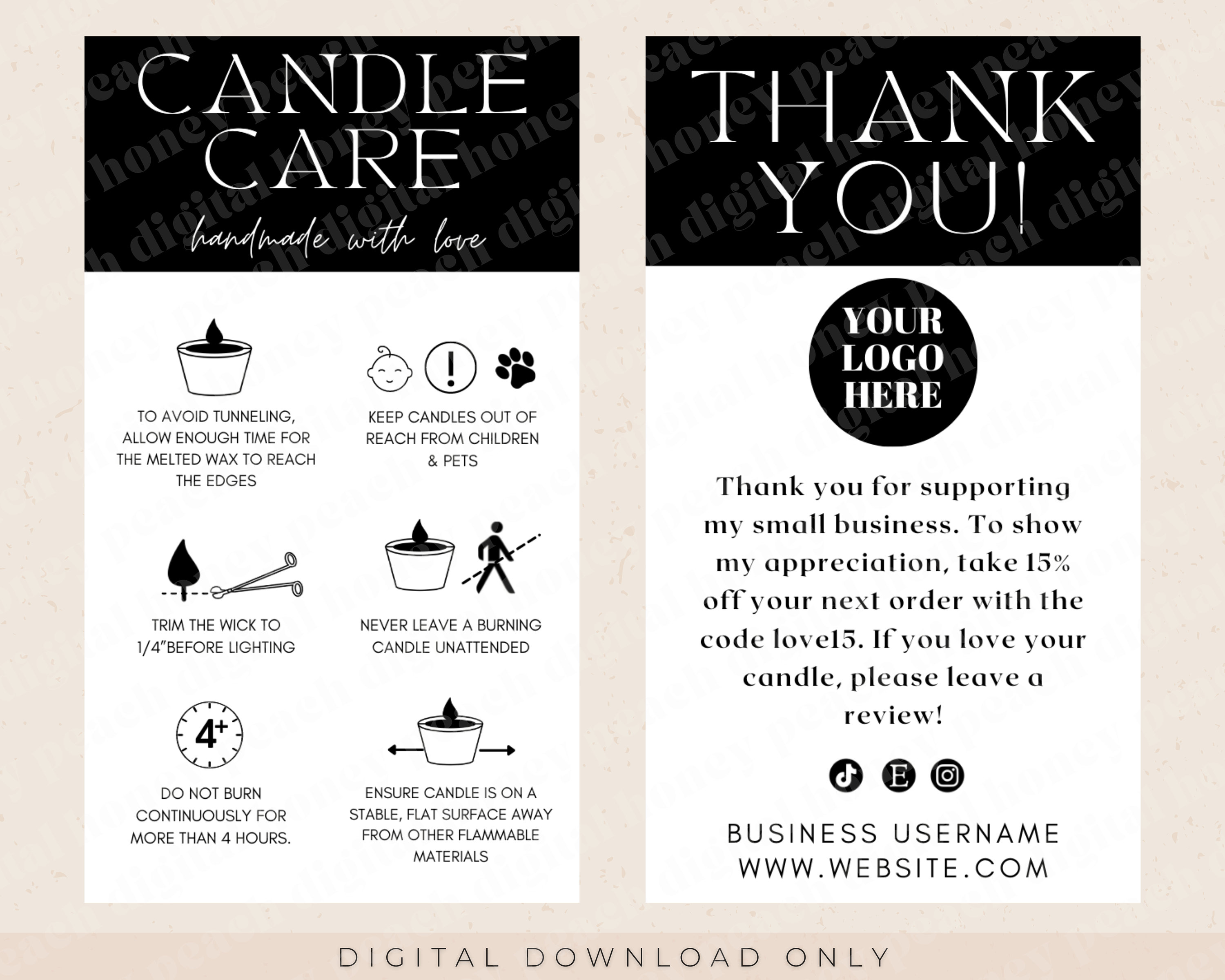 Editable Candle Care Card Small Printable Candle Care | Etsy