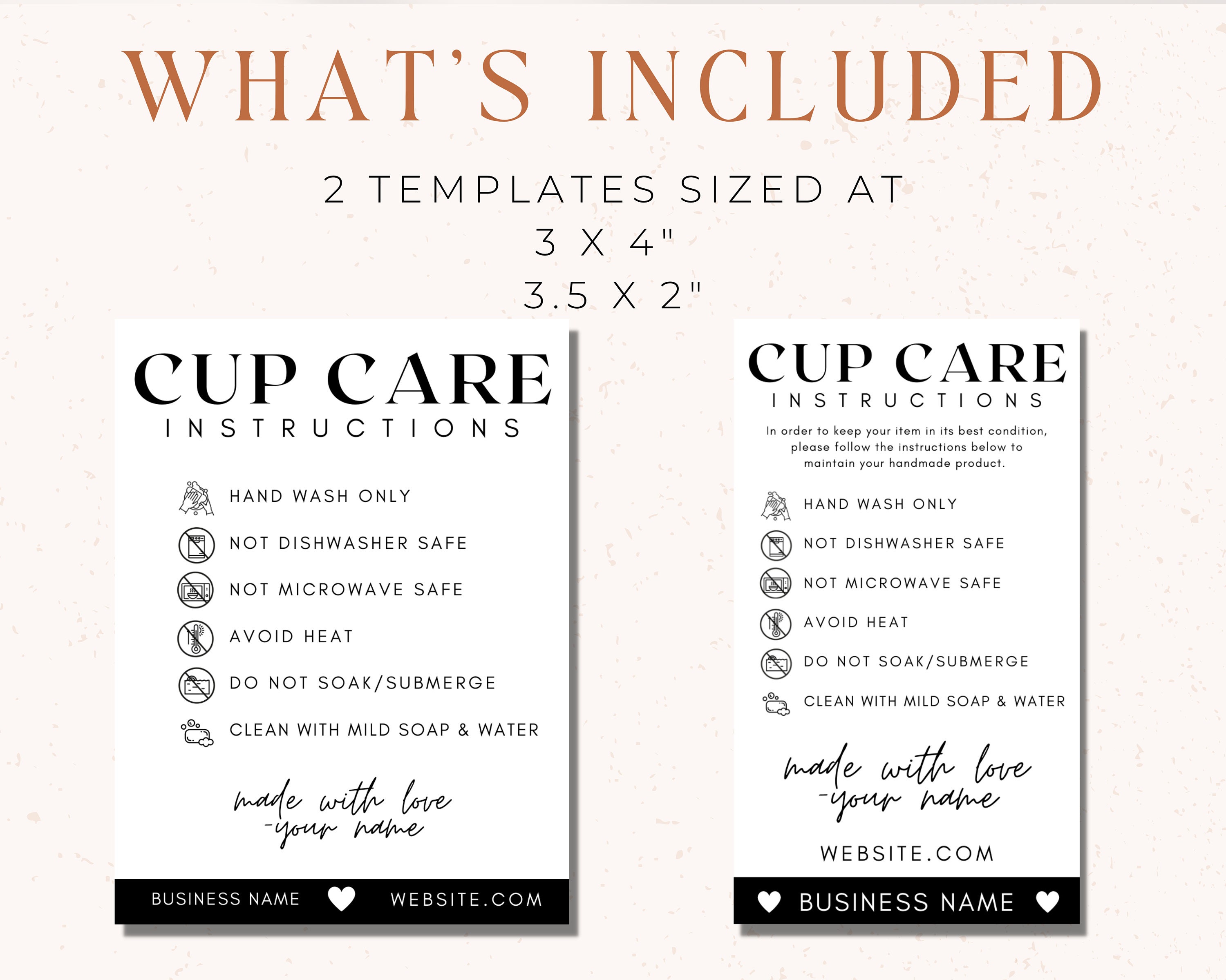 Editable Cup Care Card Template, Printable Tumbler Care Card Template ...
