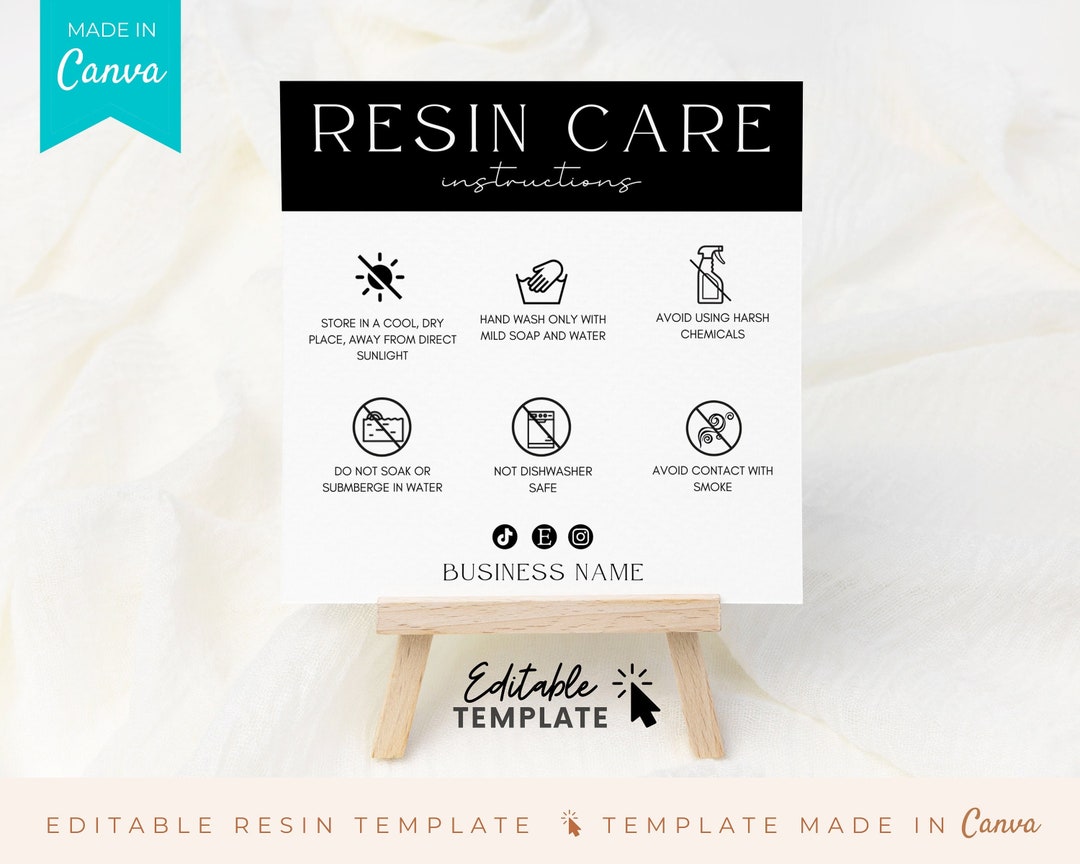 Editable Resin Care Card Template, Resin Guide Canva Template, Simple ...