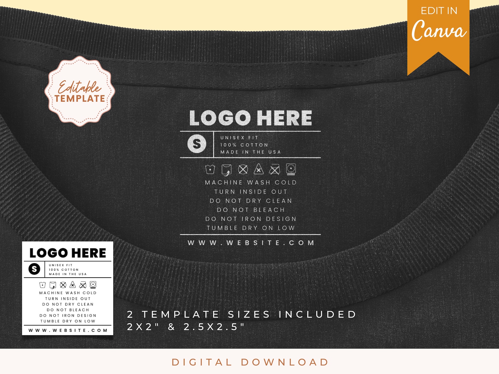Editable Clothing Tag Template, DIY Tshirt Neck Label Tags, Custom ...