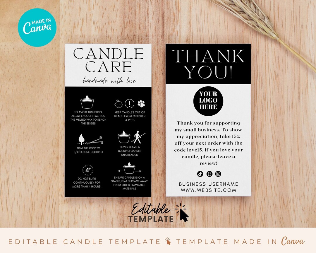 Editable Candle Care Card, Small Printable Candle Care Template ...