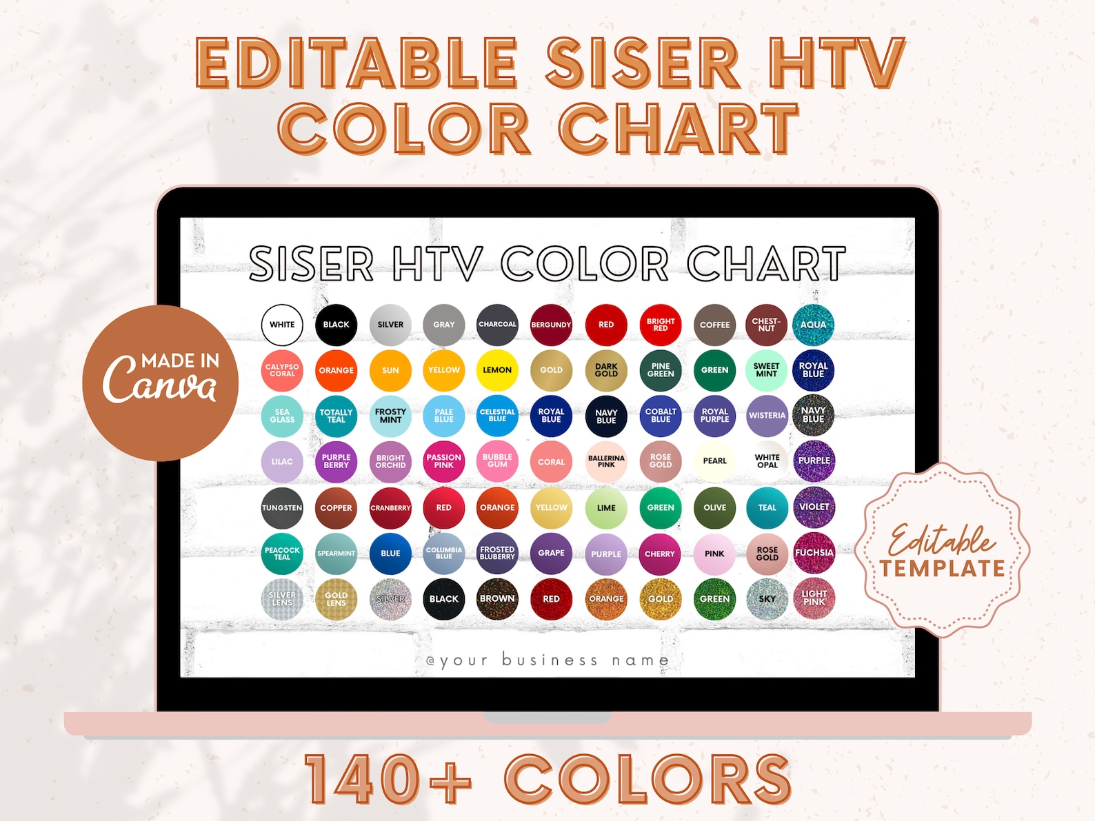 Editable Siser HTV Vinyl Color Chart, Vinyl Colors Mockup, Vinyl Color ...