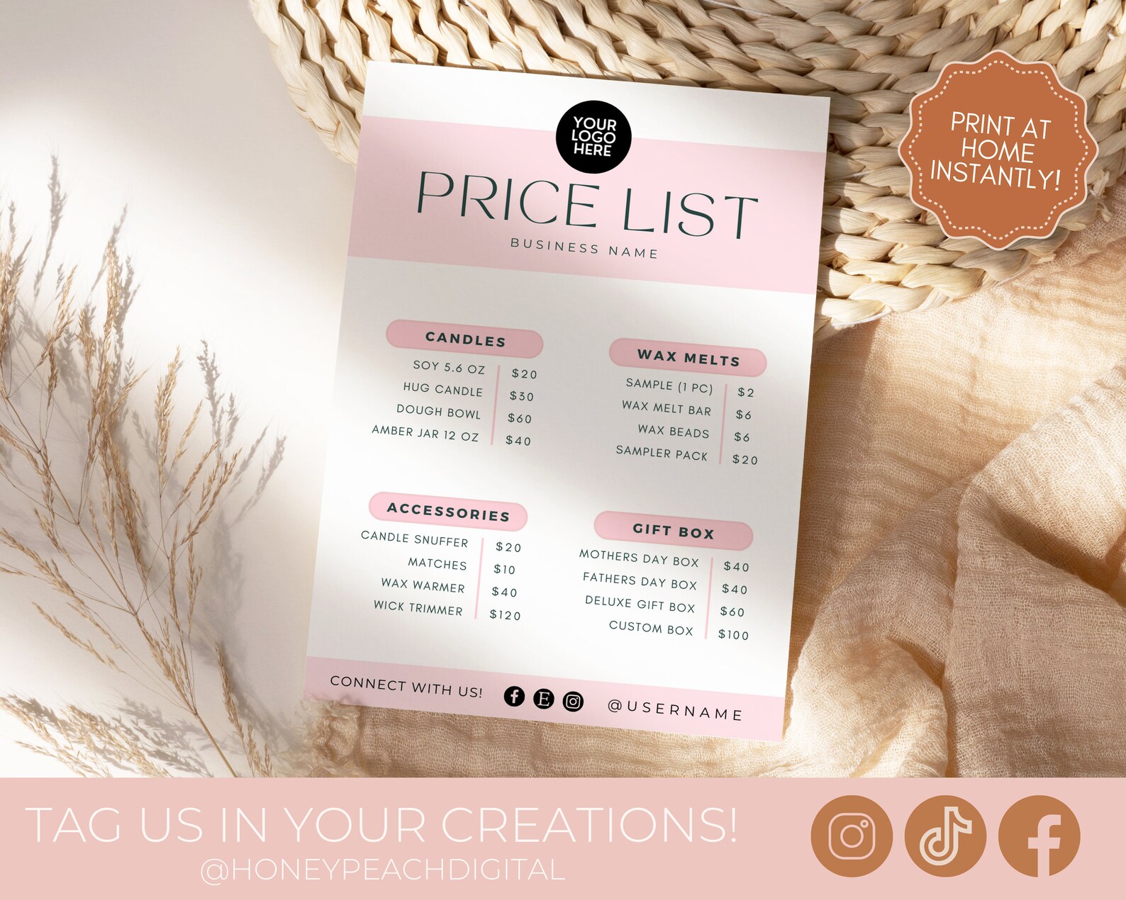 Editable Price List Template Printable Price Guide List - Etsy Canada