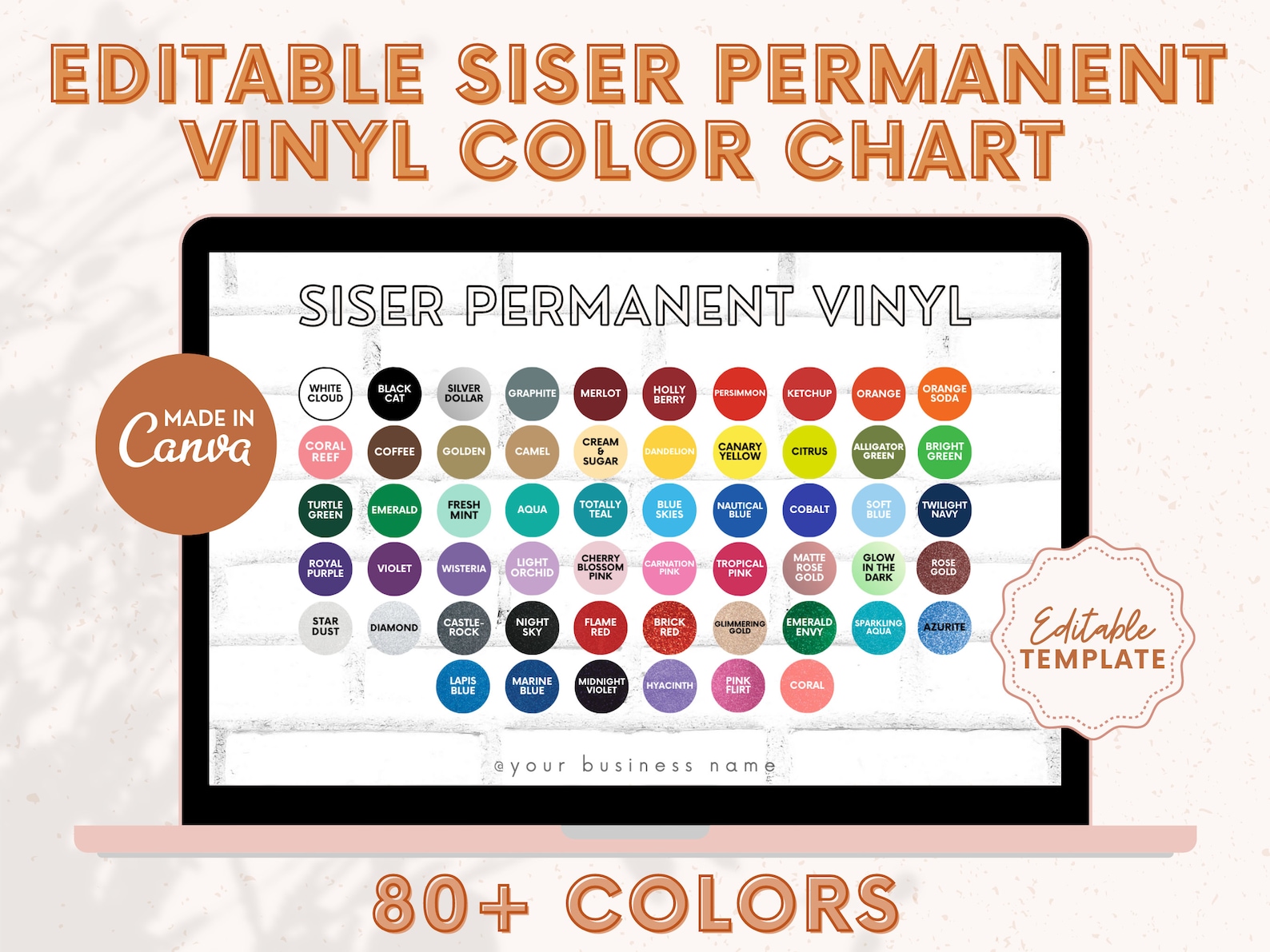 Editable Siser Permanent Vinyl Color Chart Vinyl Colors - Etsy