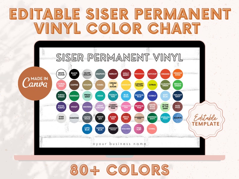 Editable Siser Permanent Vinyl Color Chart Vinyl Colors - Etsy