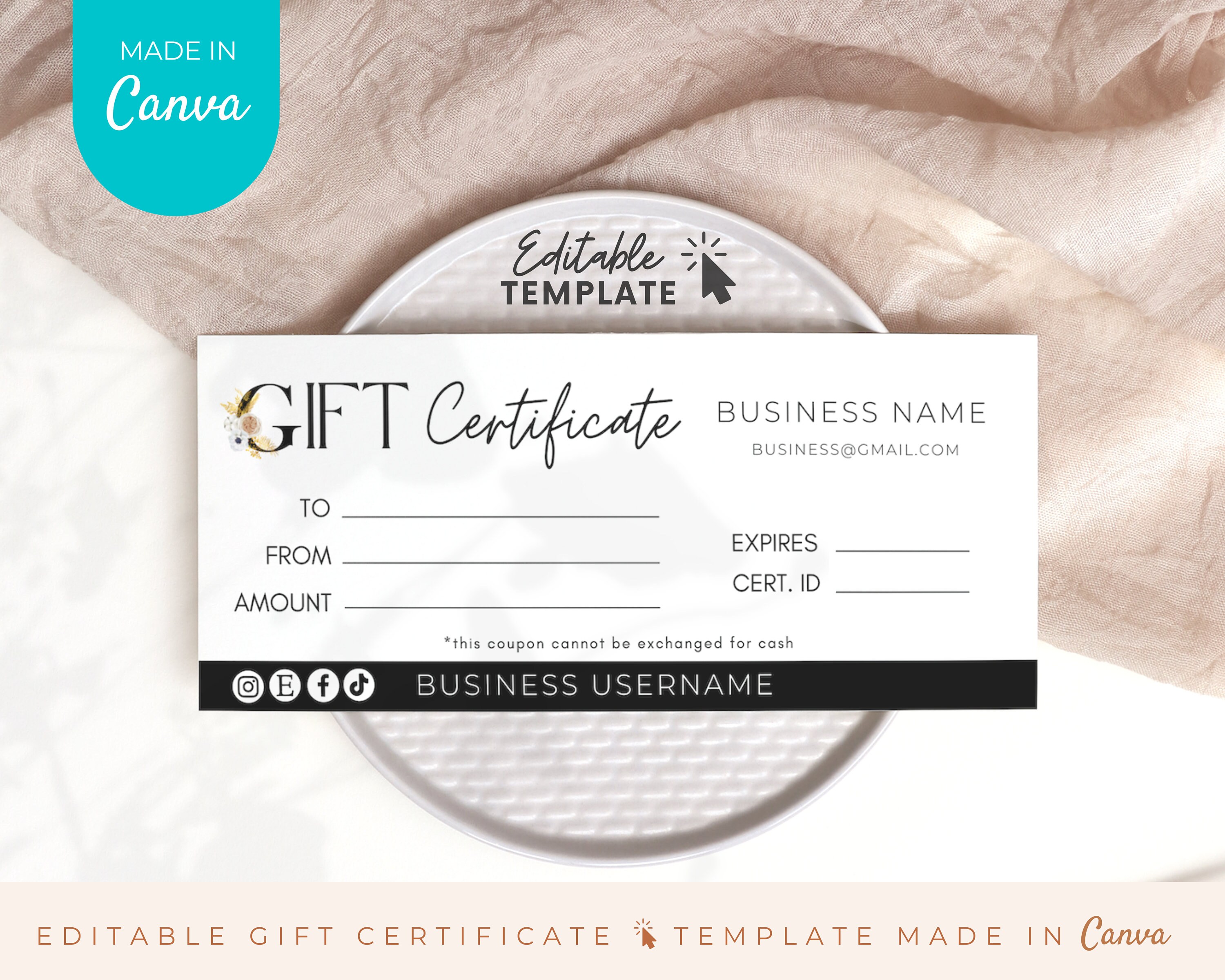 Editable Gift Certificate Template, DIY Printable Gift Card Template ...