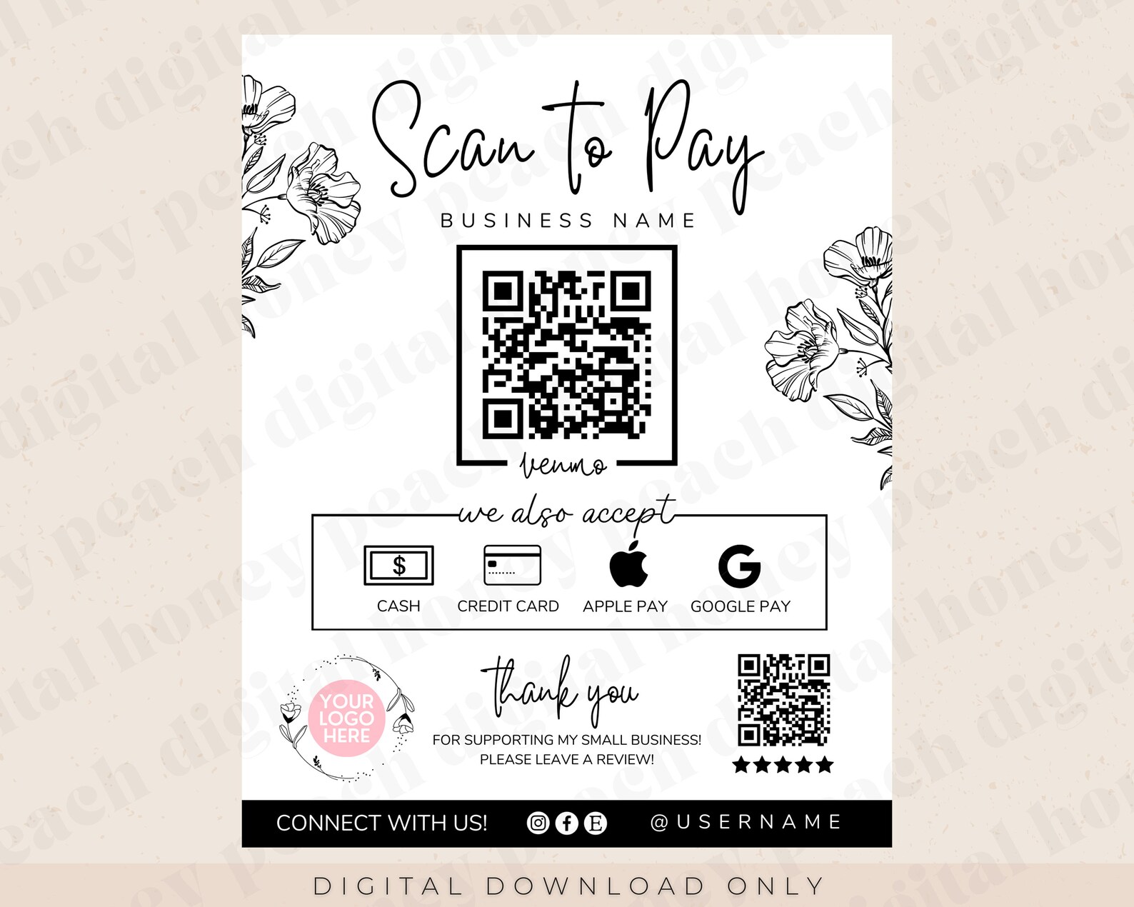 Editable Scan to Pay Sign Template, QR Code Sign Template, Minimalist ...