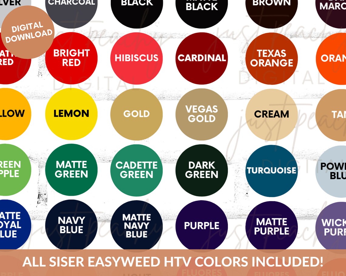 Editable Siser Easyweed HTV Color Chart Vinyl Color Chart - Etsy
