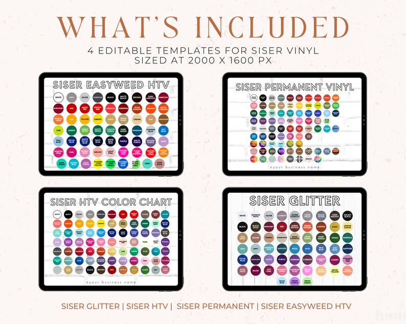 Editable Siser Vinyl Color Chart BUNDLE Siser Color Chart - Etsy