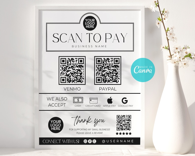 Editable Scan to Pay Sign Template Minimalist QR Code Sign - Etsy