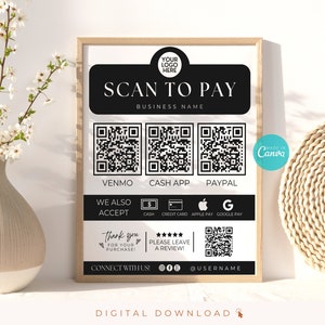 Editable Scan to Pay Sign Template, Minimalist QR Code Sign Printable ...