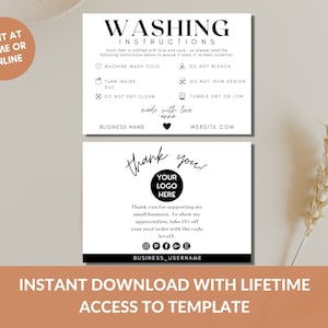 Editable Washing Instructions Card Template, Printable Clothing Care ...